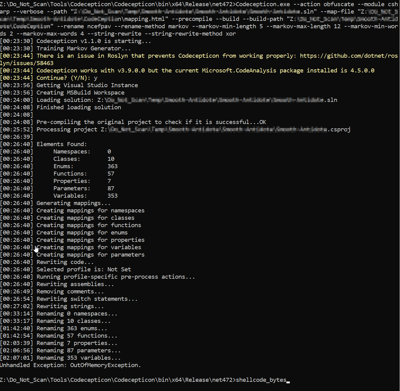 Codecepticon hangs when obfuscating projects that contain stupidly large byte arrays · Issue #2 ...