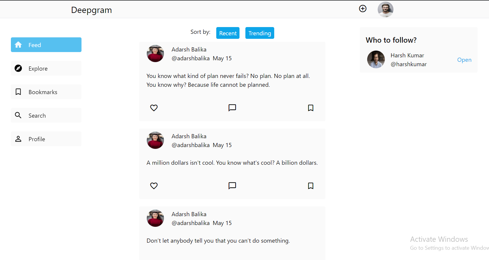 GitHub - yashpatel1797/DeepGram-React: Social media for movie enthusiast to connect.
