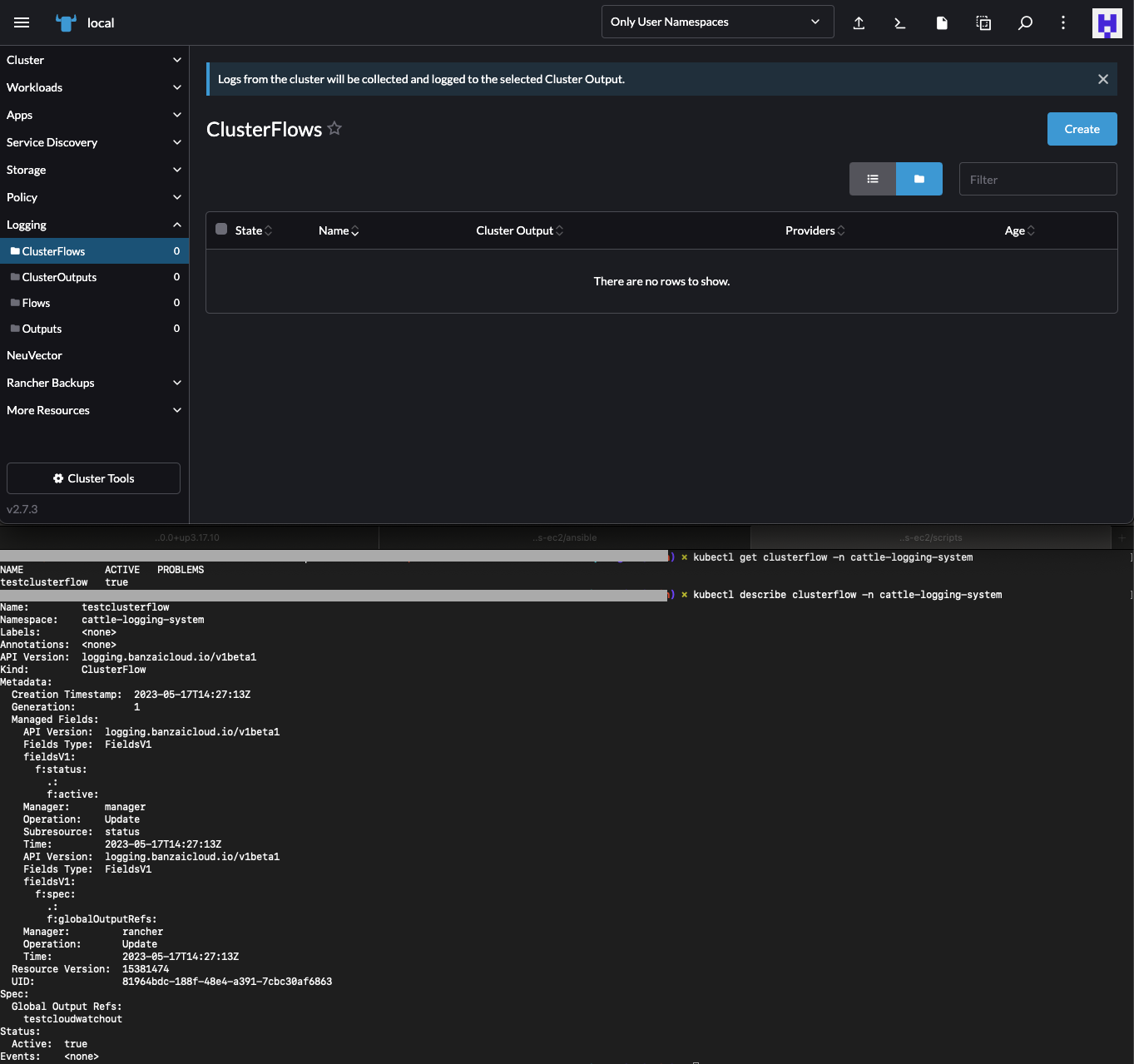 Logging: ClusterFlow and ClusterOutput not showing up in UI · Issue #8912 · rancher/dashboard ...