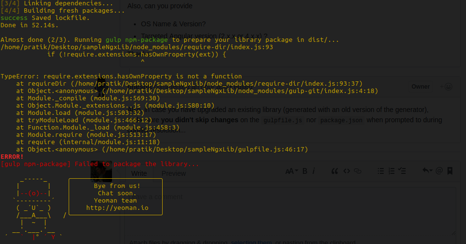 Failed to package the library on node >=8... · Issue #52 · tinesoft/generator-ngx-library · GitHub