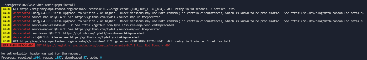 package install error[404 ] · Issue #1639 · vbenjs/vue-vben-admin · GitHub