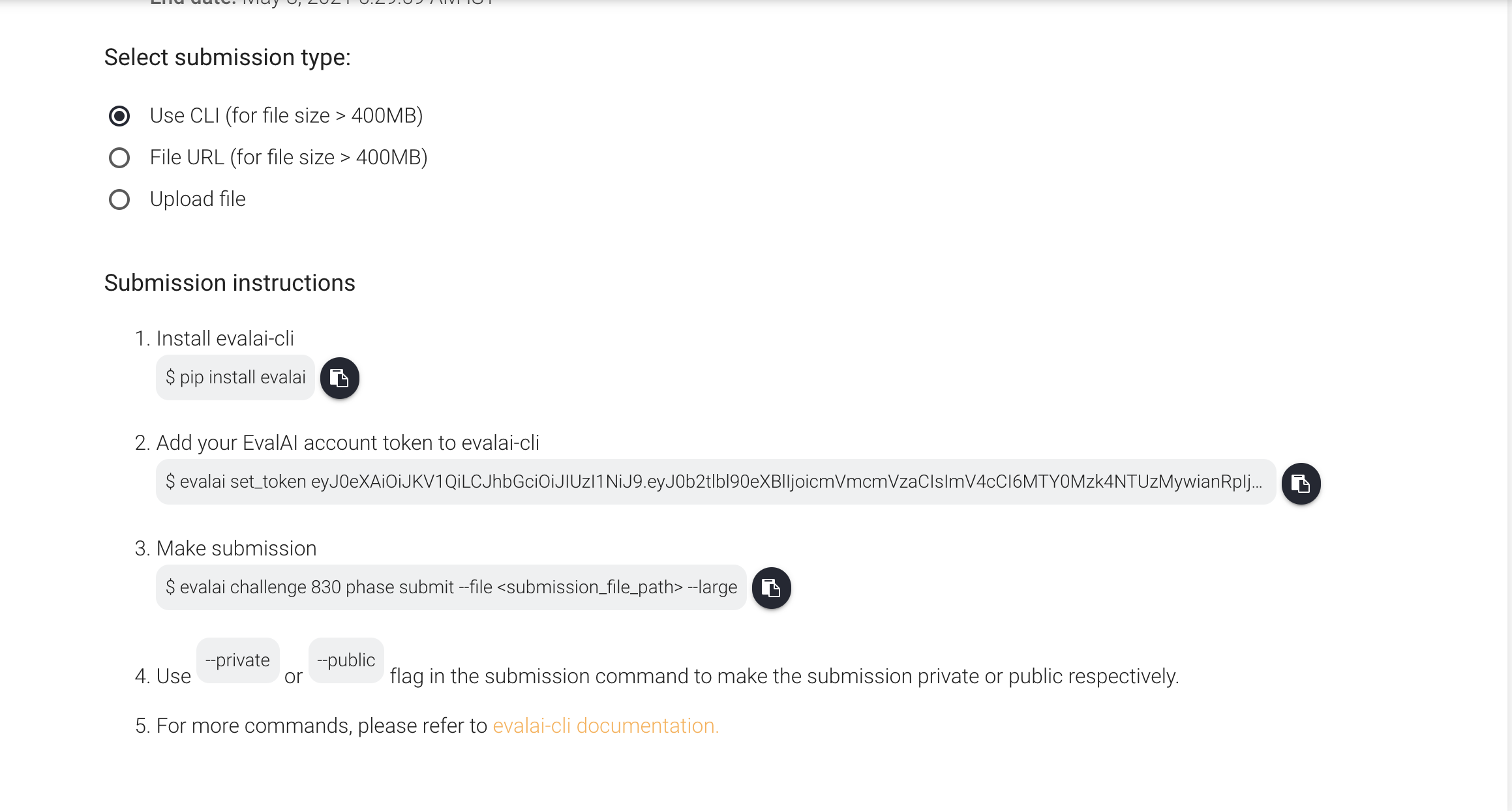 [frontend V2] Add Option To Submit Using Evalai Cli · Issue 3348 · Cloud Cv Evalai · Github