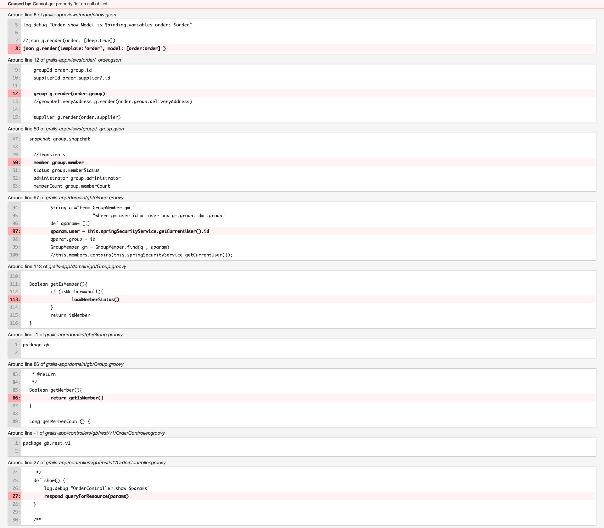 java.lang.NullPointerException: Cannot get property 'id' on null object [order.group] · Issue ...