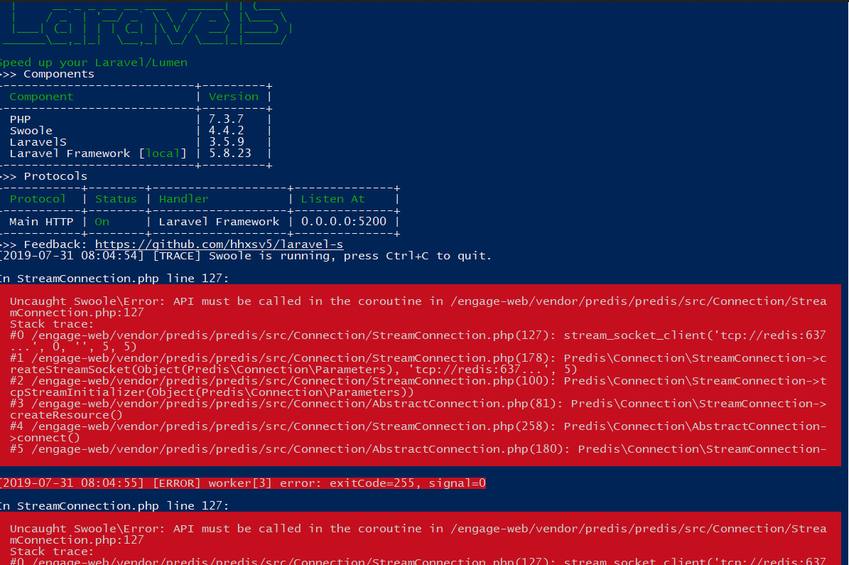 Worker error, exitCcode=255 · Issue #2726 · swoole/swoole-src · GitHub