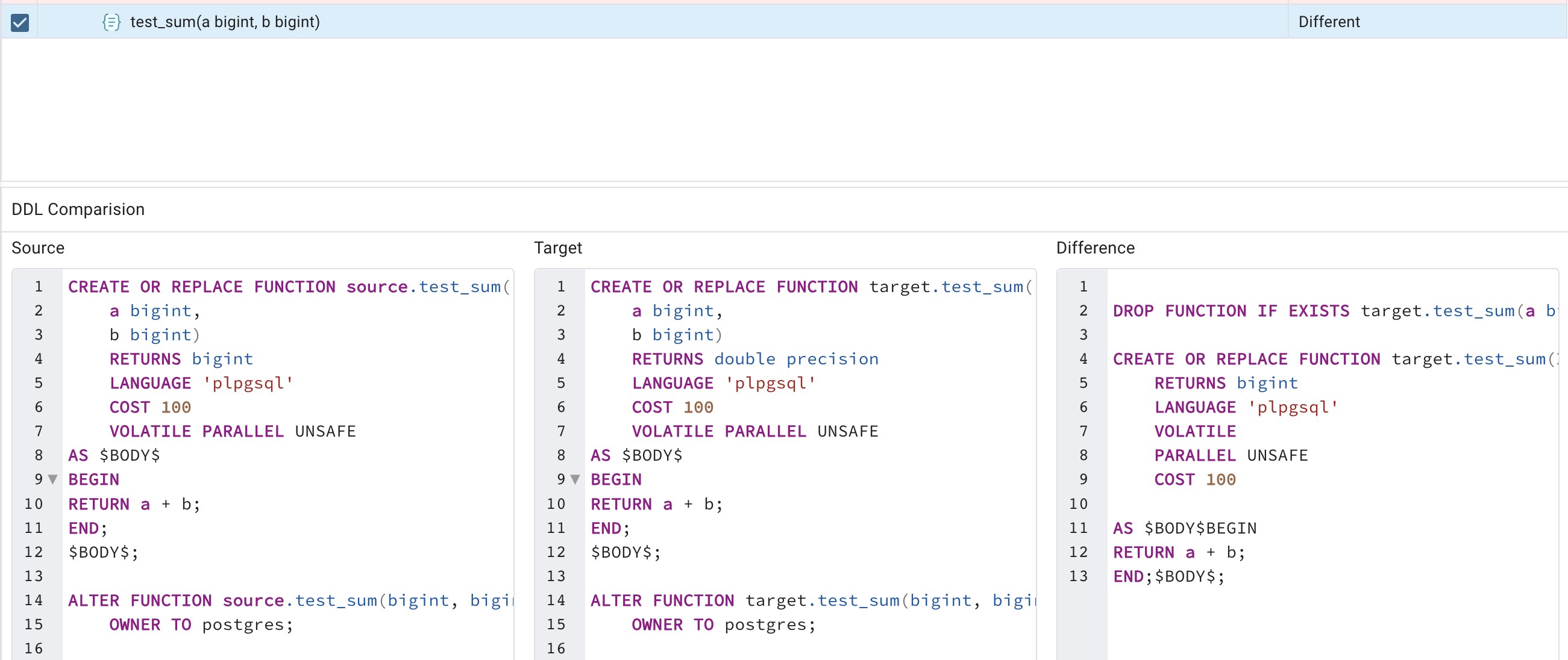 SchemaDiffTool: schema sync script error when changing output data type or OUT argument list in ...