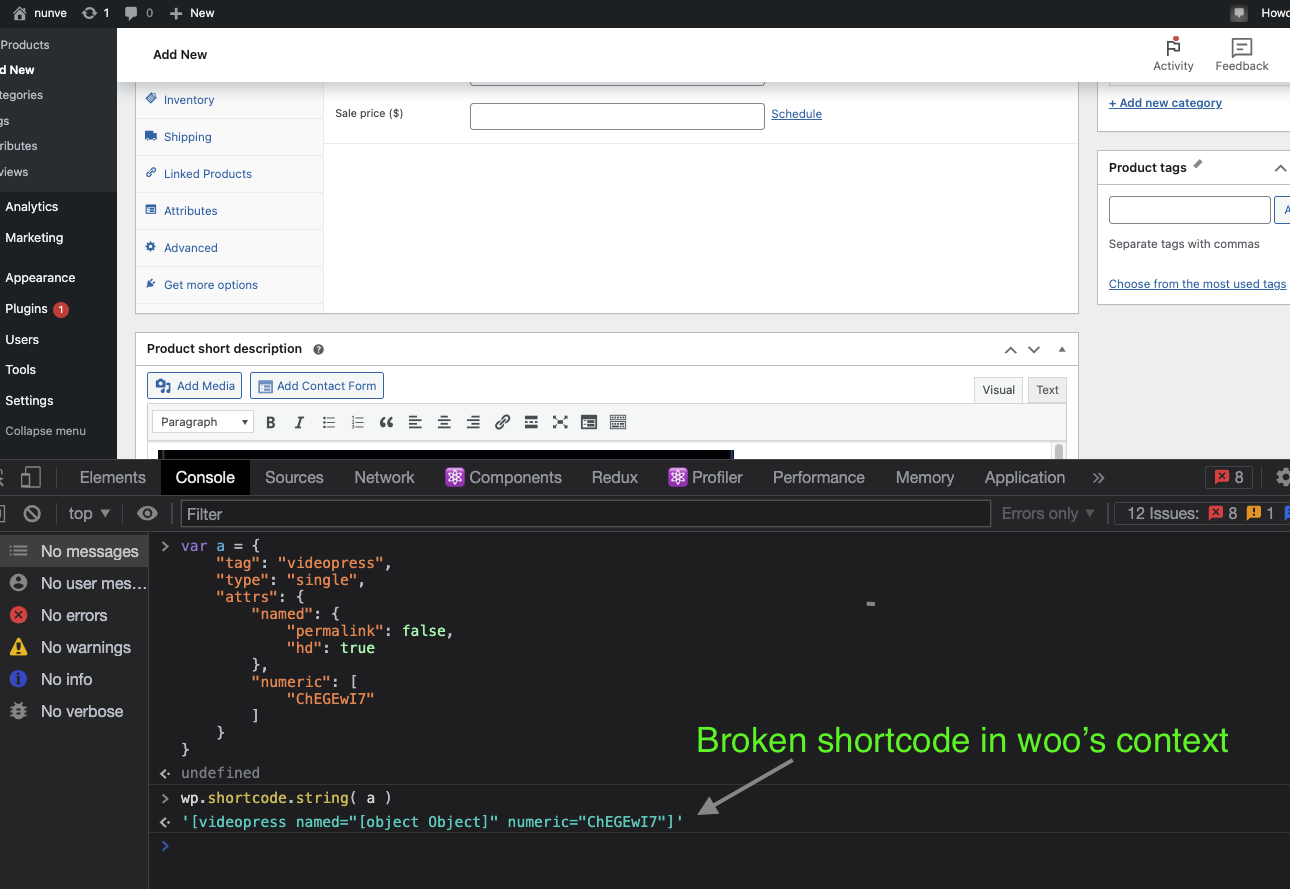 Different version of wp.shortcode.string in Products editor · Issue ...