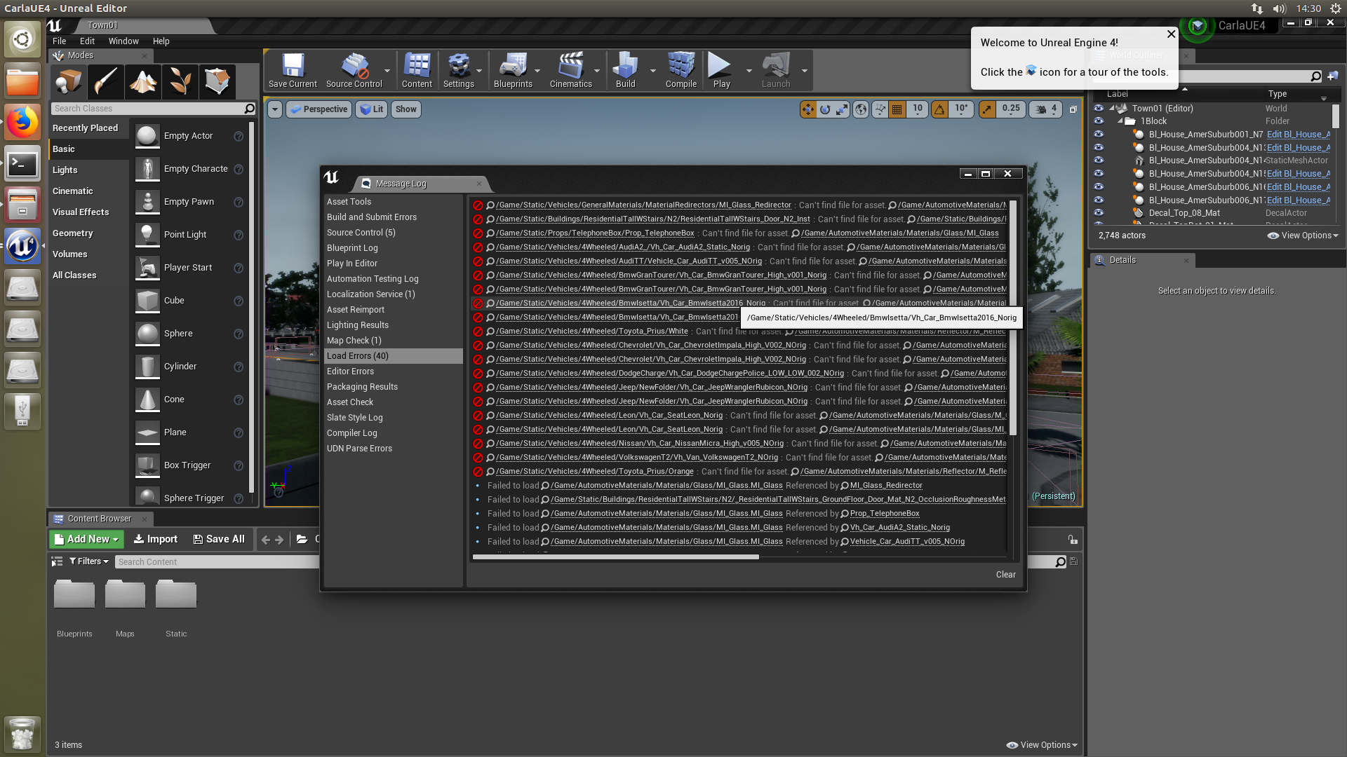 Carla in UE4 opening with a lot of Load Errors. (Can't find file for asset) · Issue #234 · carla ...