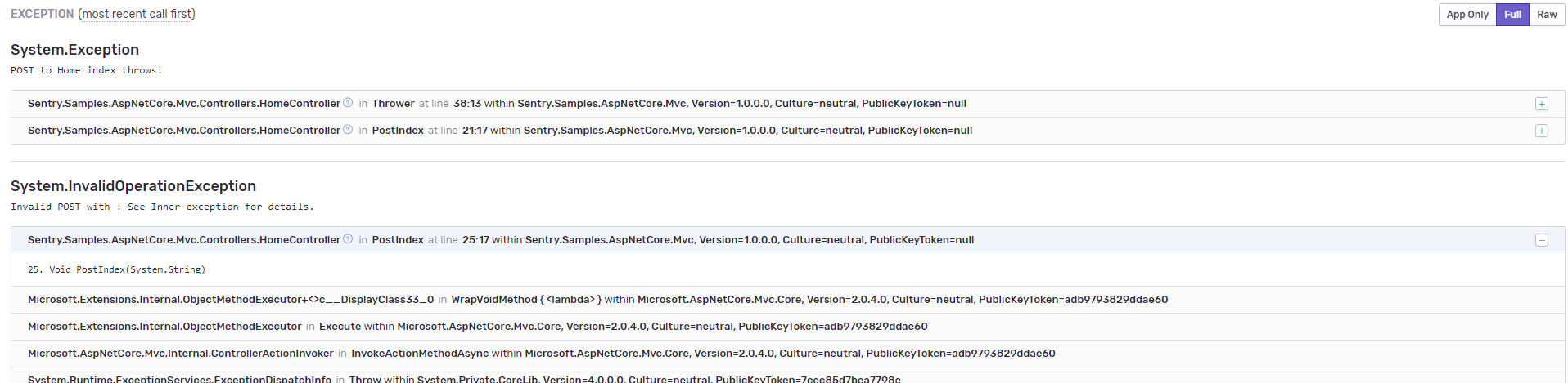 No stacktrace displayed on top exception · Issue #8775 · getsentry/sentry · GitHub