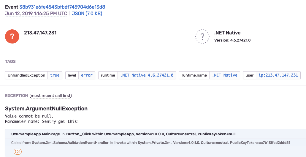 [UWP][.NET Native] Discarded invalid value for parameter 'exception' · Issue #130 · getsentry ...