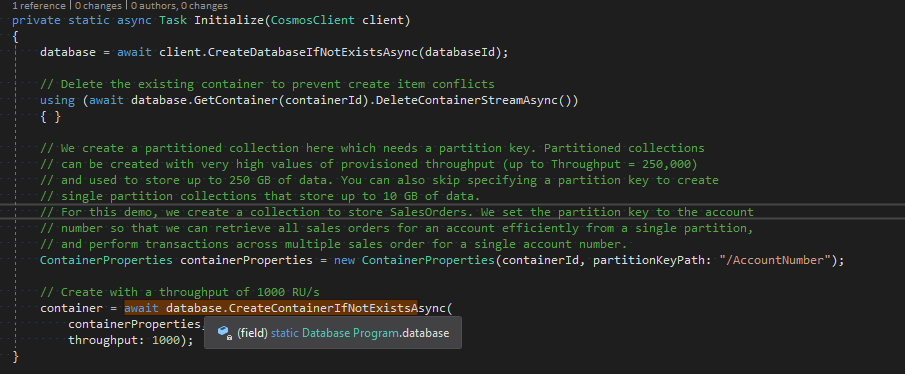 Documentation - Sample Correction · Issue #1959 · Azure/azure-cosmos-dotnet-v3 · GitHub