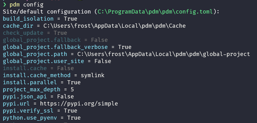 Vertically align config output · Issue #1447 · pdm-project/pdm · GitHub