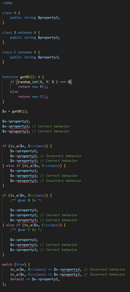Change Type Inference When `is_a` is Used · Issue #2399 · bmewburn/vscode-intelephense · GitHub
