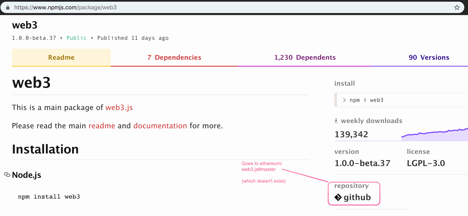 npm github link broken · Issue #1672 · web3/web3.js · GitHub