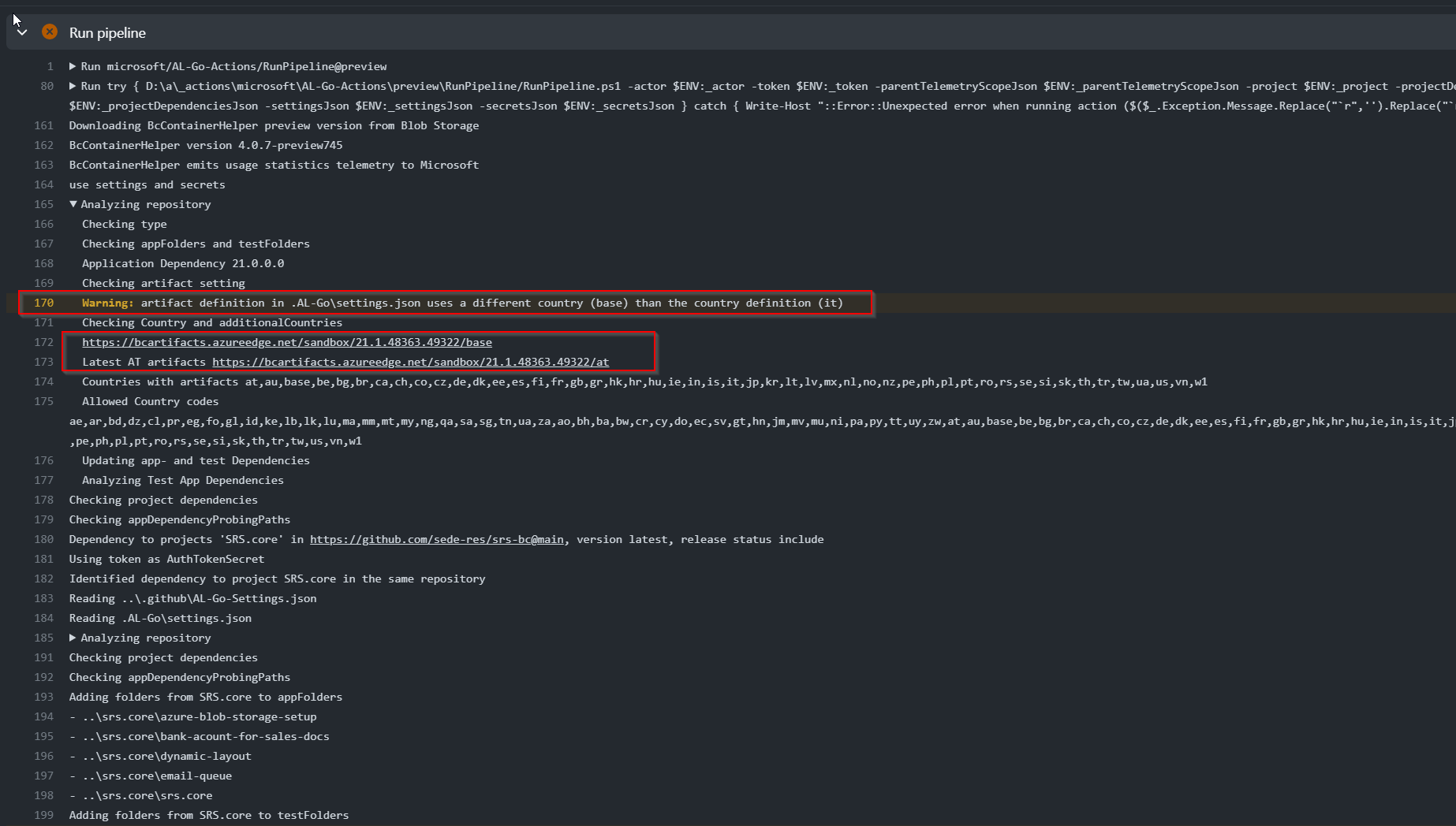 AL-GO stopped respecting param Country in from .AL-Go/settings.json · Issue #286 · microsoft/AL ...