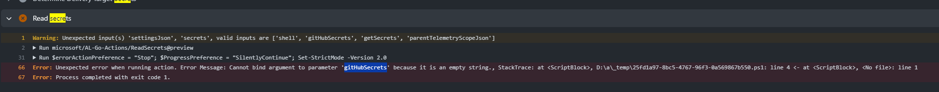 Error @ Read Secrets step · Issue #662 · microsoft/AL-Go · GitHub