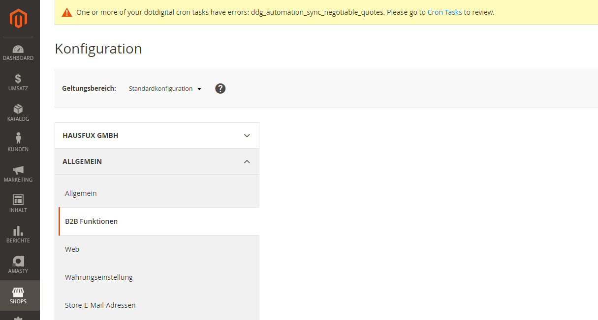 B2B Module 1.3.1 - Backend configuration site not loading because of error "Notice: Undefined ...