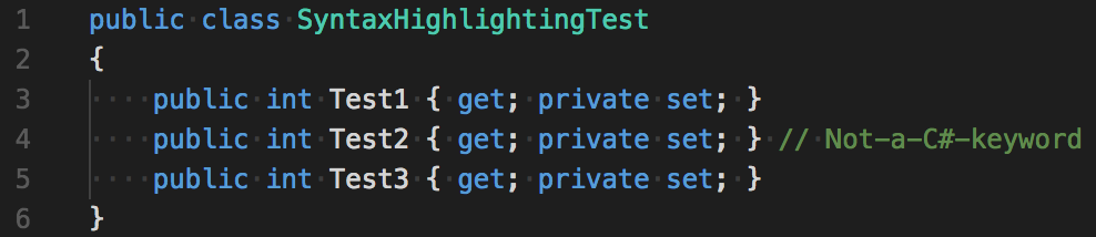 Syntax highlighting breaks when a comment containing a C# keyword is on the same line as a ...