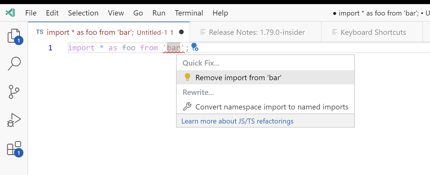 `ctrl+.` does not open quick fix widget for an error in a TypeScript file · Issue #181954 ...