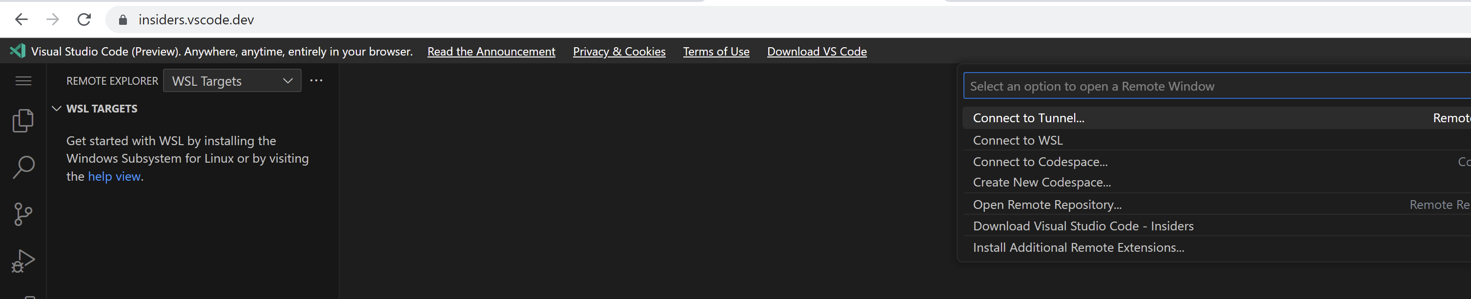 'WSL Targets' shown in Remote Explorer and 'Connect to WSL' shown in Remote Indicate quick pick ...