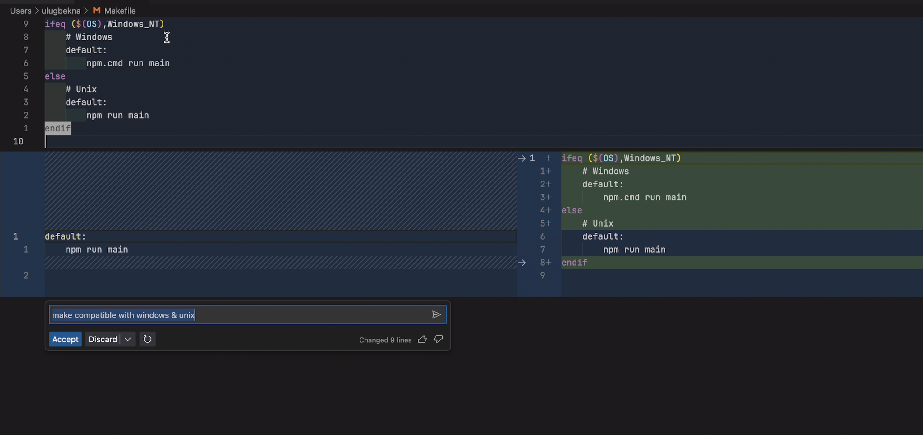 Inline chat diff incorrect when whole file is selected · Issue #186901 · microsoft/vscode · GitHub