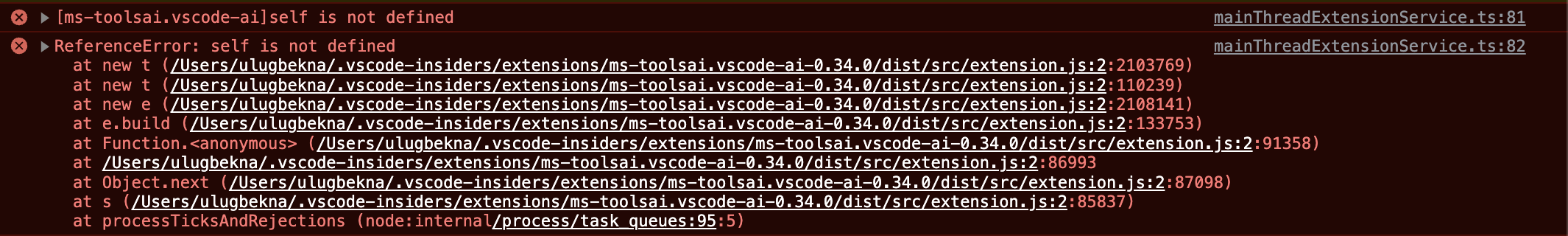 Error: self is not defined · Issue #2146 · microsoft/vscode-tools-for-ai · GitHub