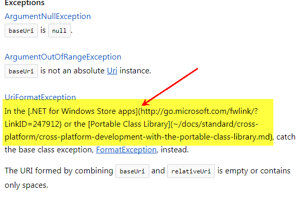 System.Uri constructor exceptions formatting error · Issue #4349 · dotnet/docs · GitHub