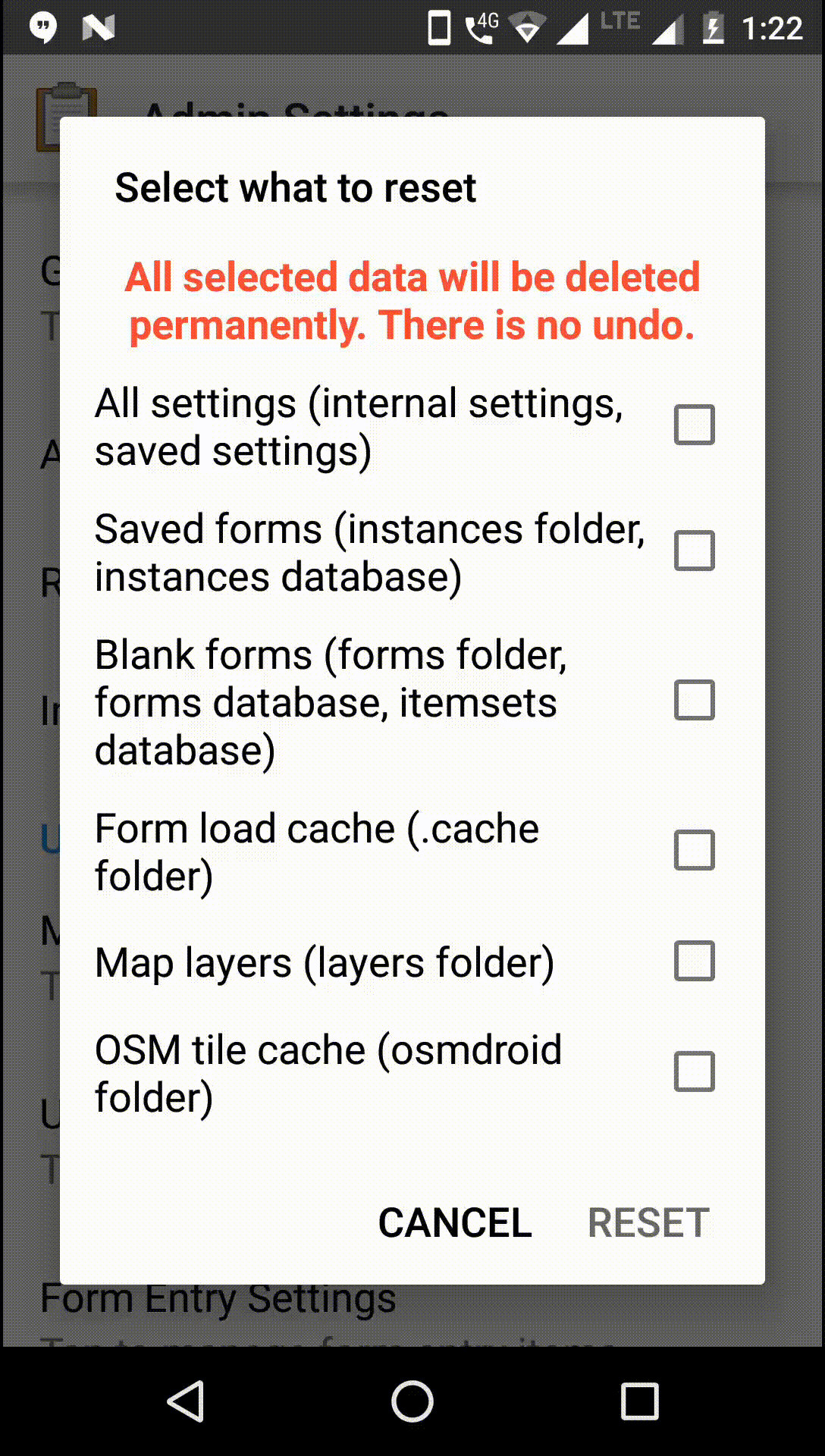 Checkbox click is focused on center in `Reset application` · Issue #2036 · getodk/collect · GitHub