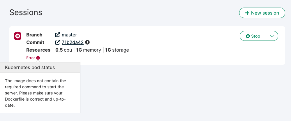 Error messages from failing sessions are hard to find · Issue #2396 · SwissDataScienceCenter ...