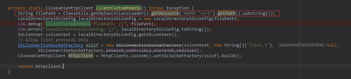 ClassUtils.getDefaultClassLoader().getResource("cert").getPath().substring(1); Confused · Issue ...