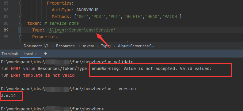 [Bug] fun validate 无法对服务类型进行正确的提示 · Issue #913 · alibaba/funcraft · GitHub