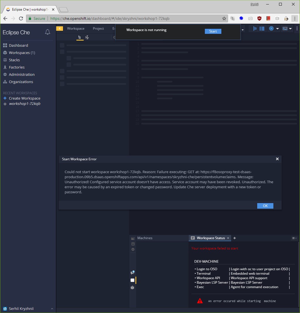 Can't start che workspace via che.openshift.io, getting osoproxy error · Issue #3884 ...
