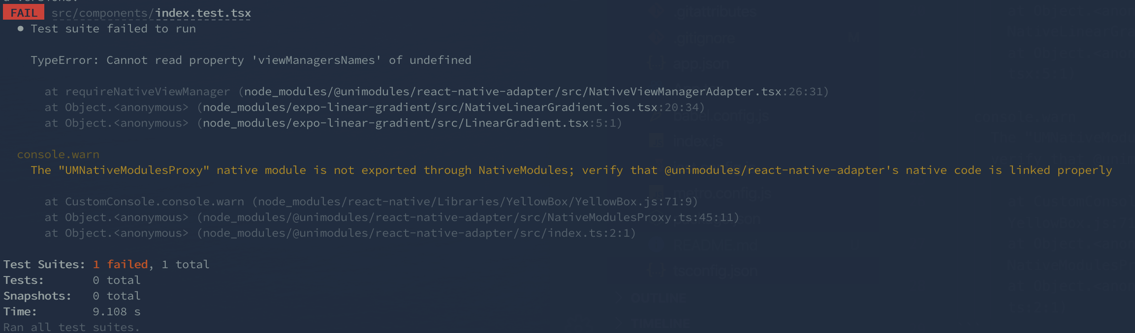 expo-linear-gradient and jest-expo: Cannot read property 'viewManagersNames' of undefined ...