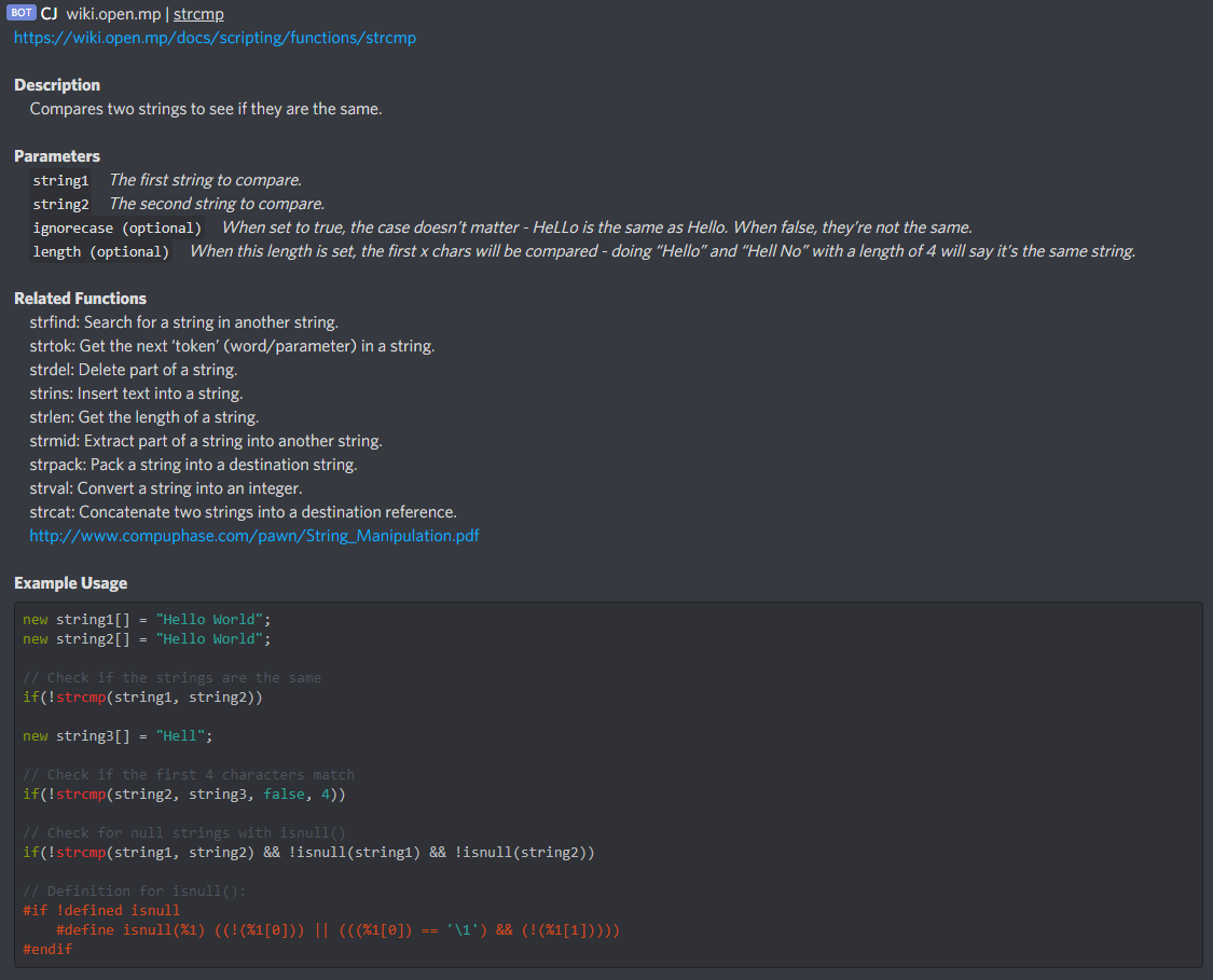 Make /wiki responses more compact (and update link) · Issue #184 · Southclaws/cj · GitHub