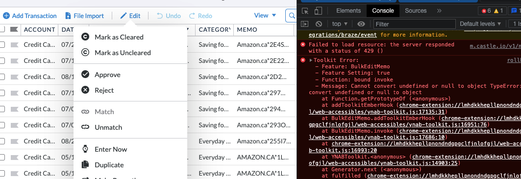 [BUG] Various console errors on attempting to edit a selected transaction · Issue #2753 ...