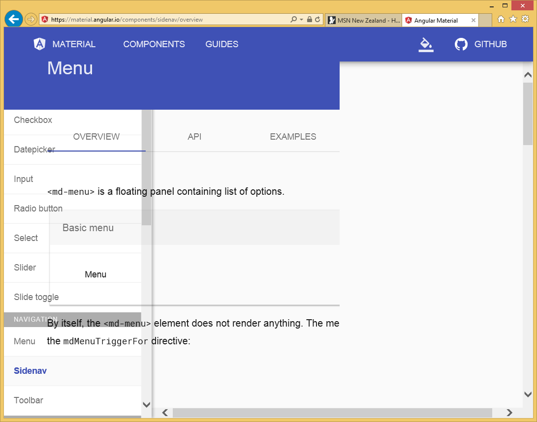 Sidenav causes bizarre rendering behavior in IE11 · Issue #5423 · angular/components · GitHub