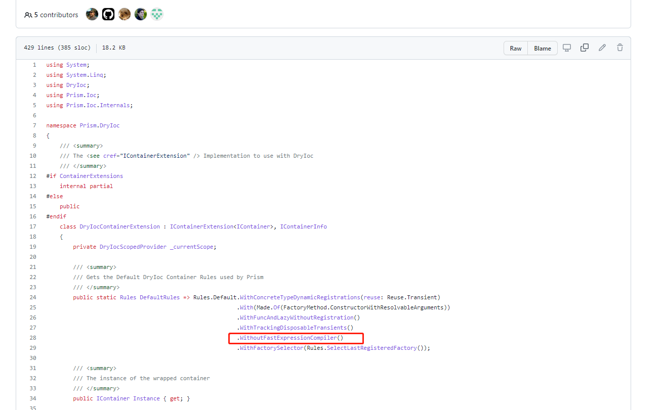 [Bug] DryIoc update to 5.0.0, Invoke new DryIocContainerExtension(new Container(DefaultRules ...