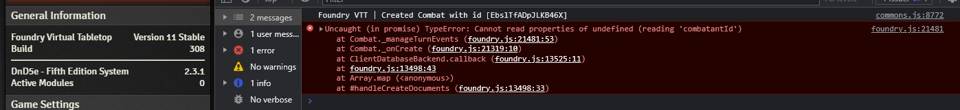 Error when creating a new combat encounter · Issue #2474 · foundryvtt/dnd5e · GitHub