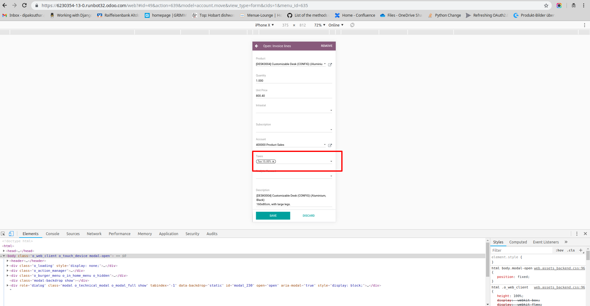 Odoo mobile view, tax calculation issues on Invoice · Issue #66246 · odoo/odoo · GitHub