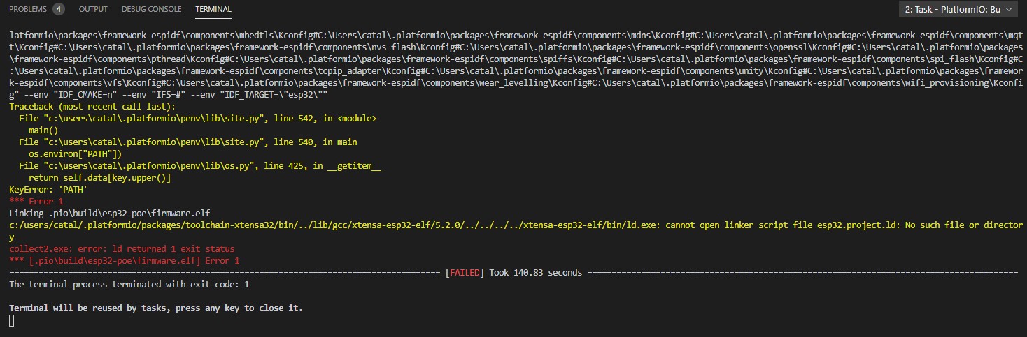 Build Issue, KeyError: 'PATH' · Issue #265 · platformio/platform-espressif32 · GitHub