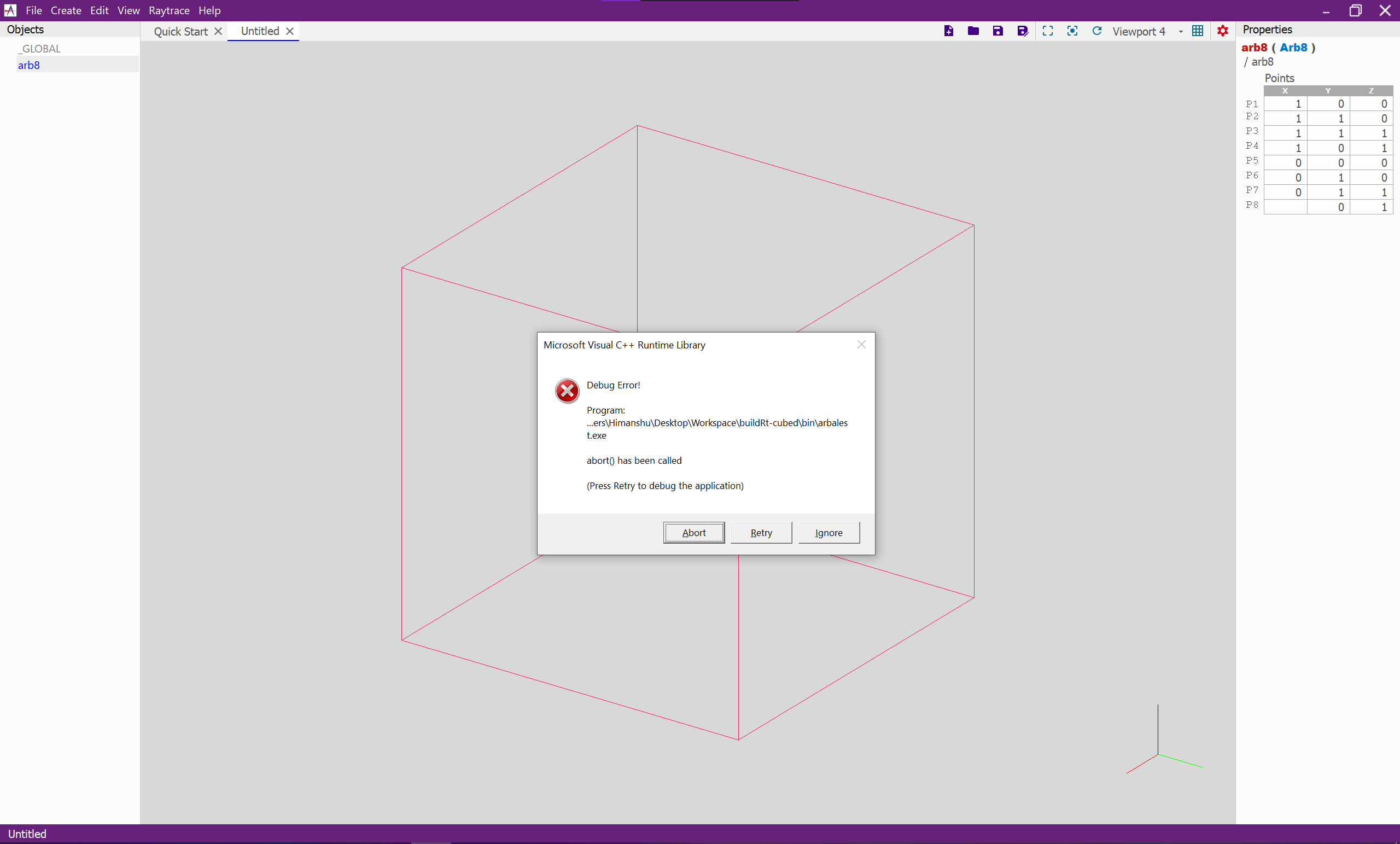 Empty values of Arb8 in properties dock throws abort() · Issue #26 · BRL-CAD/arbalest · GitHub