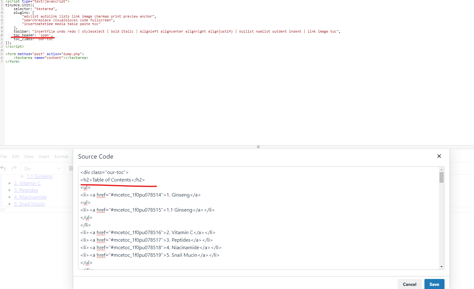 I can't use option 'toc_header' in plugin Table of Contents · Issue #1901 · tinymce/tinymce-docs ...