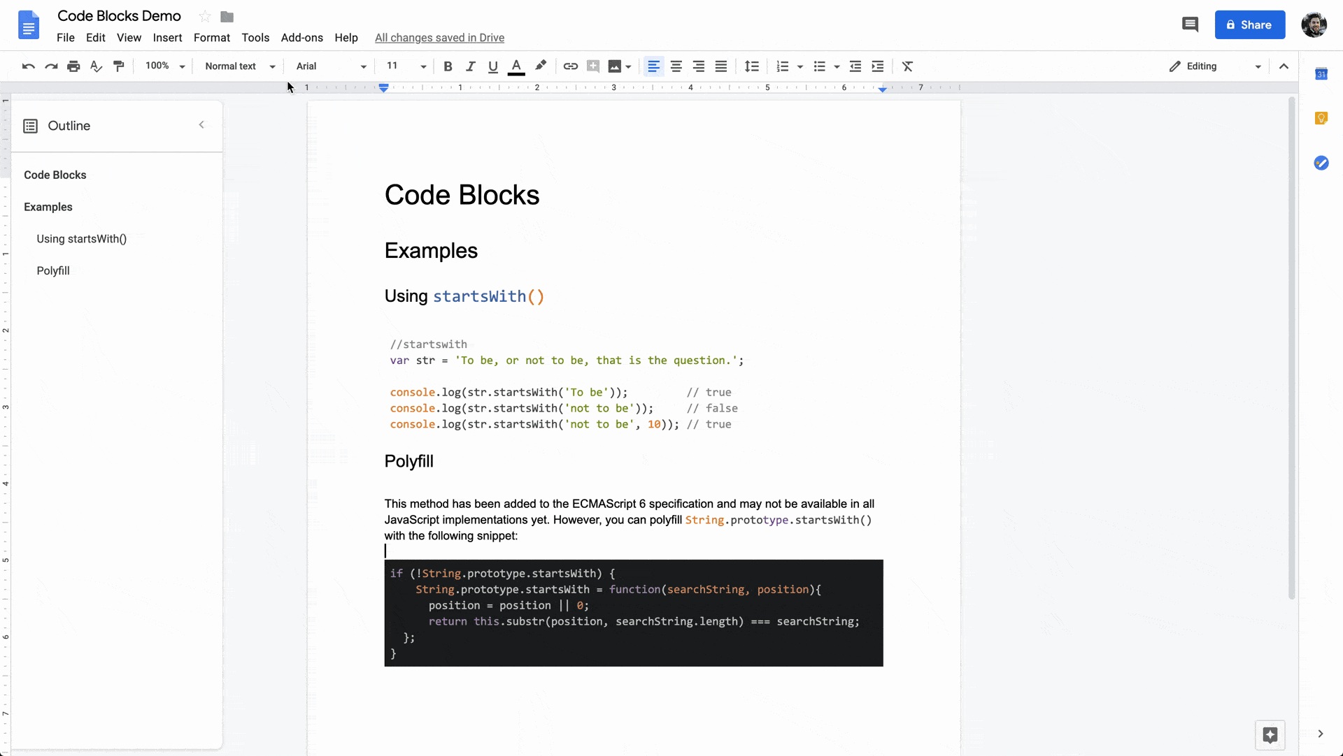 Code blocks Syntax Highlighting For Google Docs
