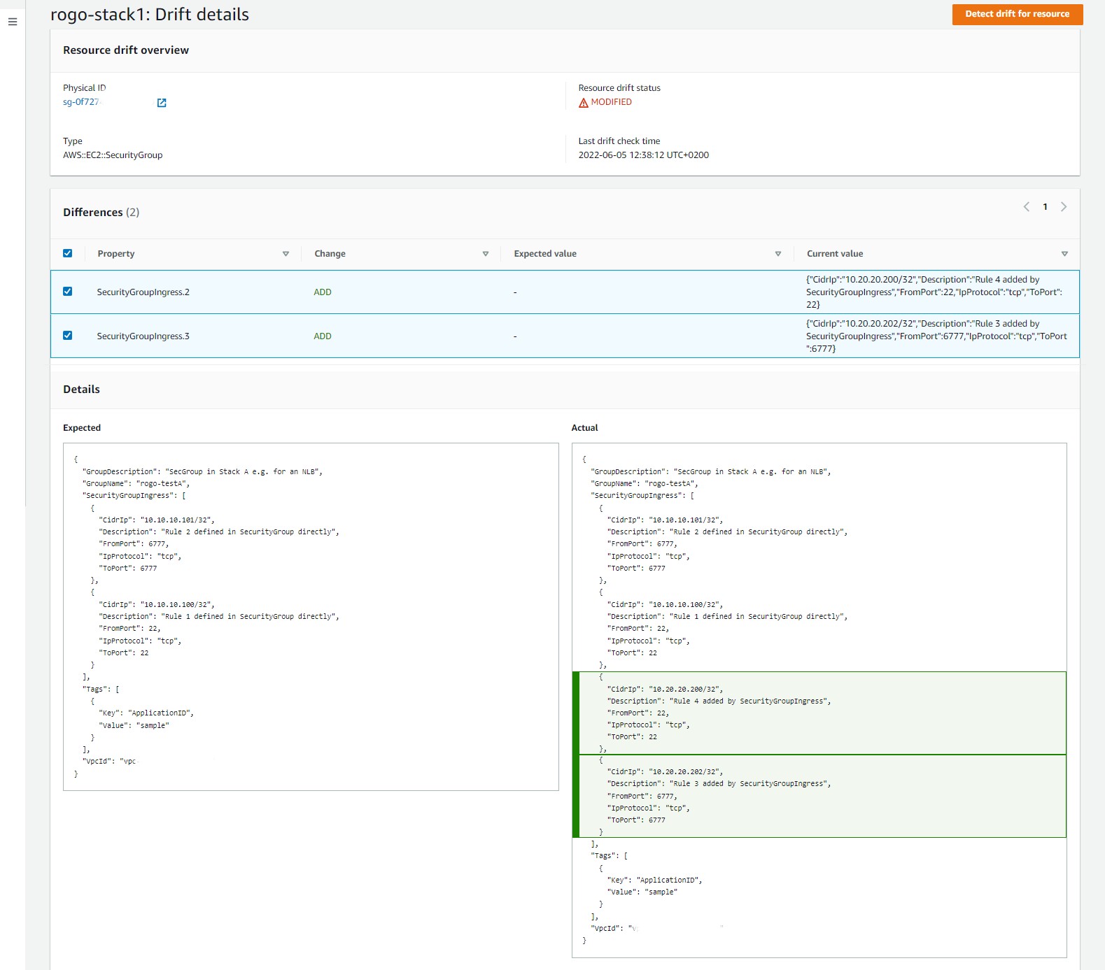 AWS::EC2::SecurityGroupIngress causing false positive drift within referenced AWS::EC2 ...
