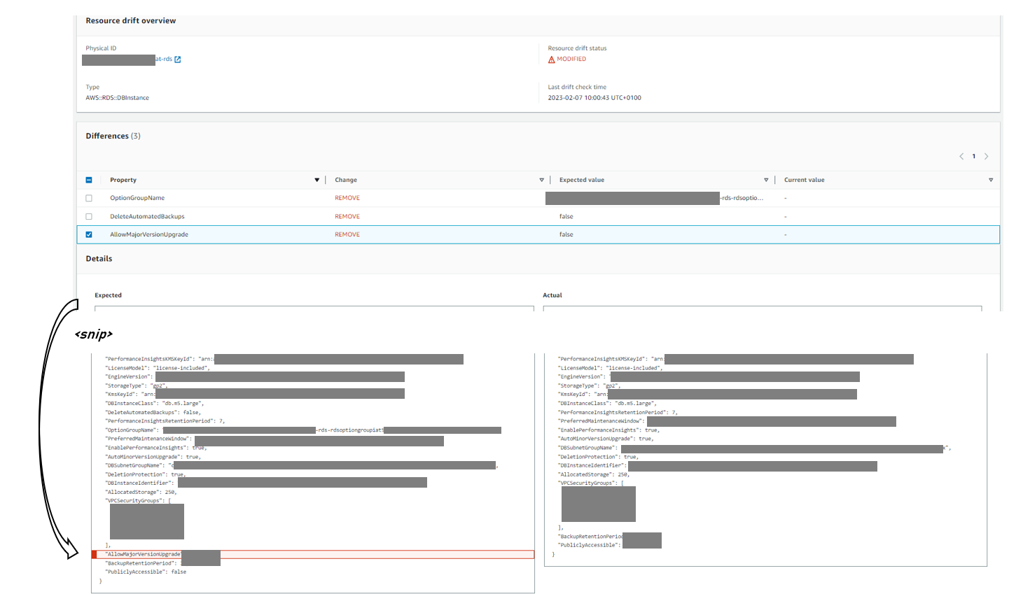 (AWS::RDS::DBInstance) False-positive drift on AllowMajorVersionUpgrade property · Issue #1511 ...