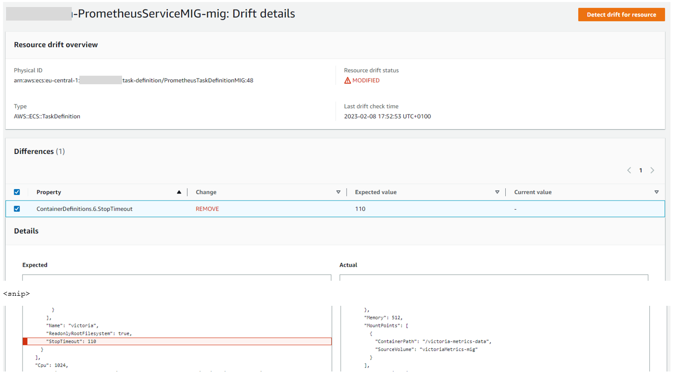 Incorrect drift for `StopTimeout` in `ContainerDefinition` · Issue #1455 · aws-cloudformation ...