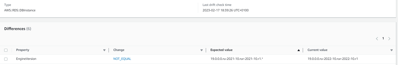 Drift Detection: AWS::RDS::DBInstance postgresql: EngineVersion misdetects change from major to ...