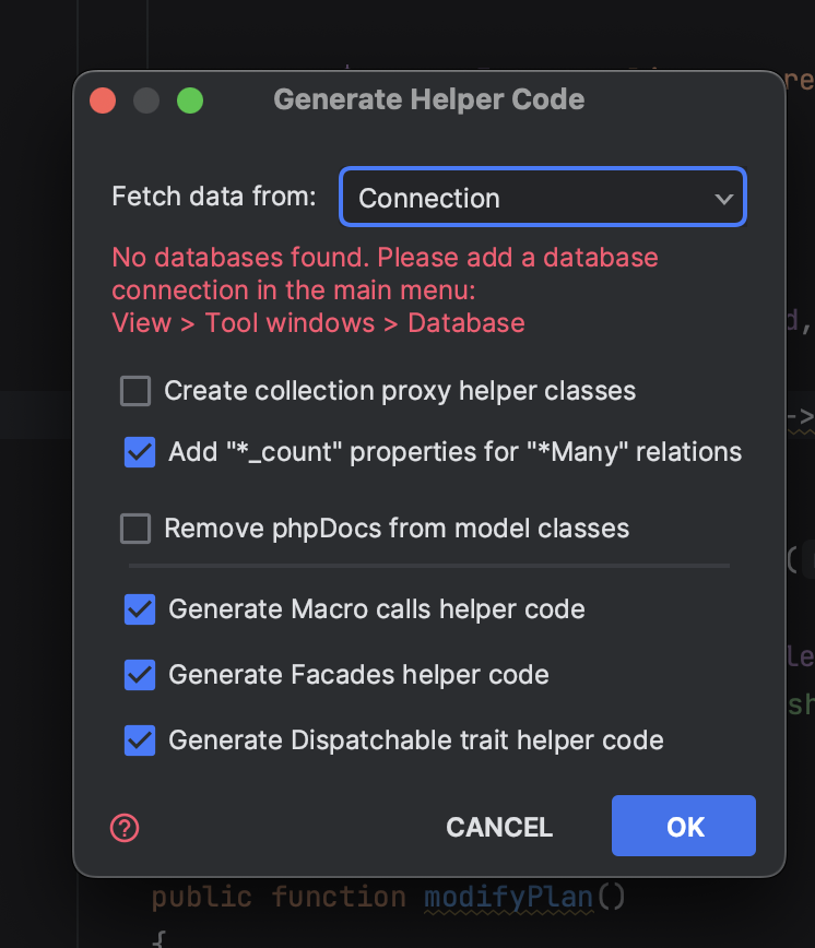 Feature Request When Generating The Database Helper Code Using The