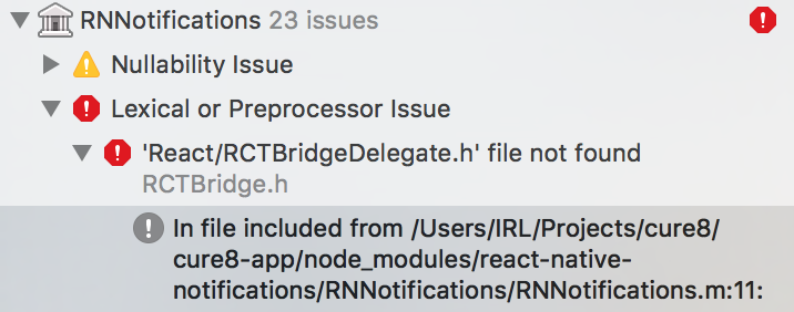 'React/RCTBridgeDelegate.h' file not found · Issue #108 · wix/react-native-notifications · GitHub