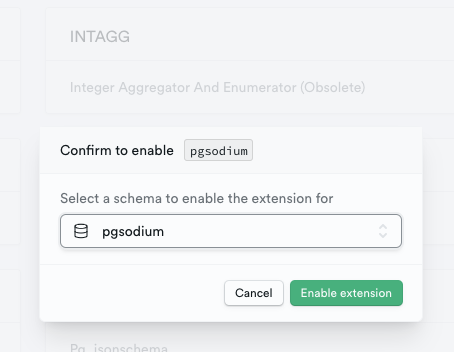 Failed to toggle PGSODIUM: failed to create pg.extensions: relation "pgsodium.key" does not ...