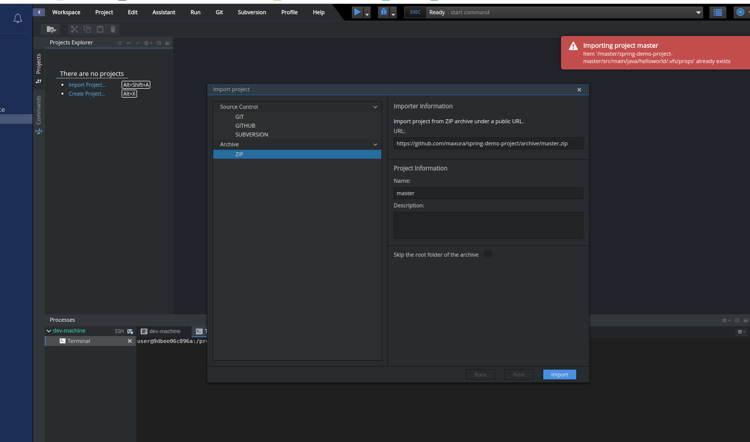 Zip importing from wizard does not works properly · Issue #2501 · codenvy/codenvy · GitHub